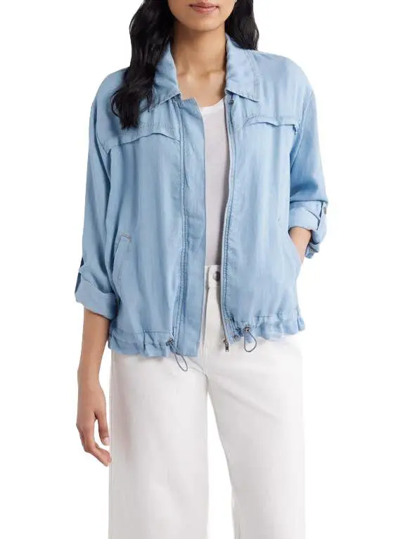 CITY BLUES Zip Front Shirt Jacket - Light Indigo