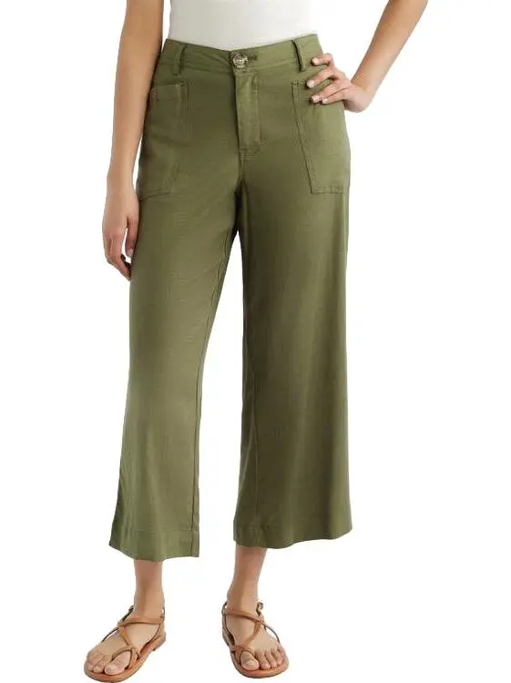 CITY BLUES Patch Pocket Crop Wide Leg Pants - Olive