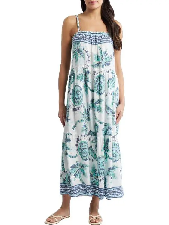 CITY BLUES Tropical Print Tiered Maxi Dress - Cream