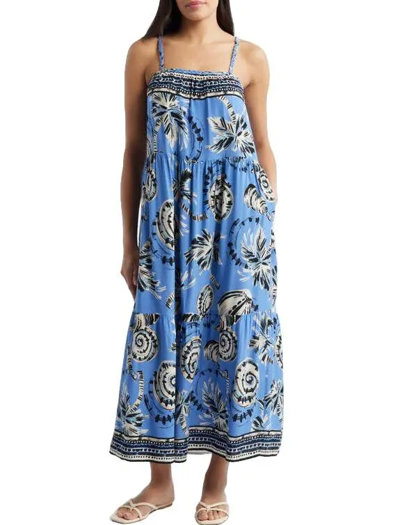 CITY BLUES Tropical Print Tiered Maxi Dress - Ocean Multi