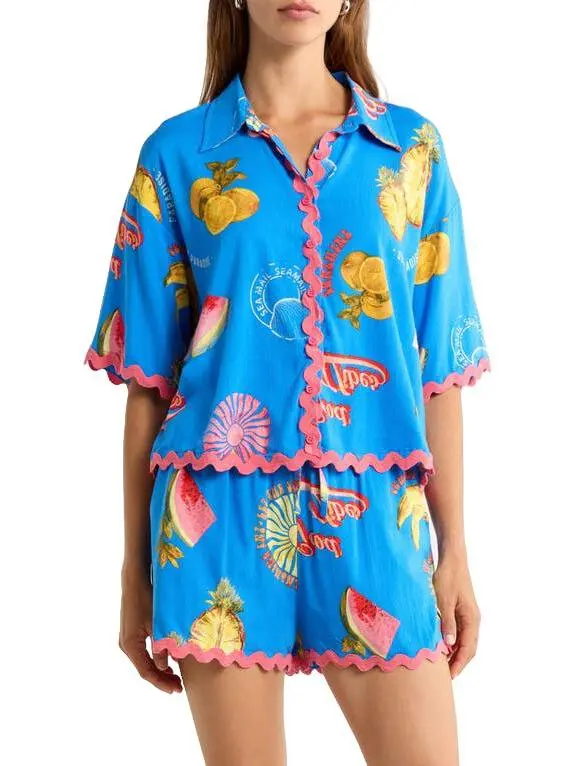 SUGARLIPS Maury Postcard Marnie Button-up Shirt - Cobalt-combo