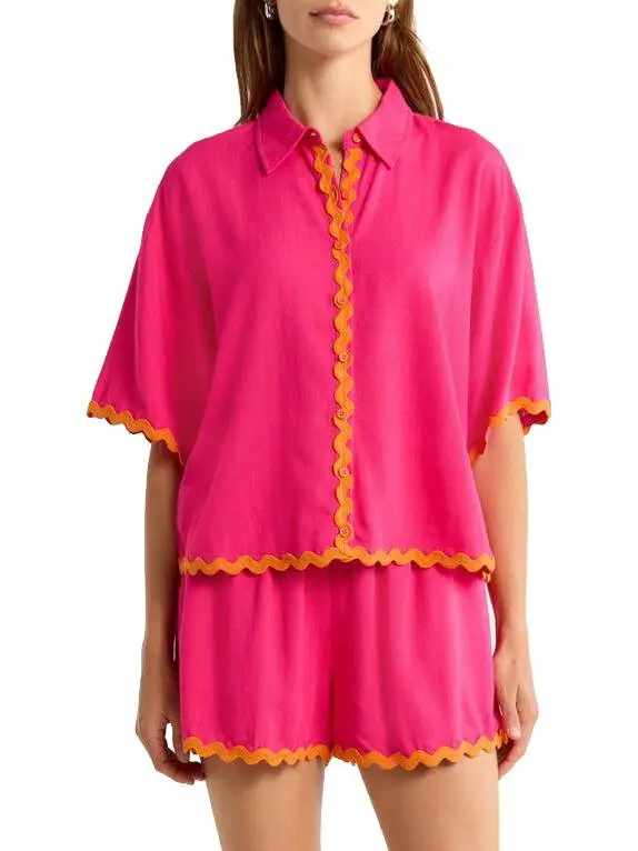 SUGARLIPS Maury Postcard Marnie Button-up Shirt - Fuchsia-orange