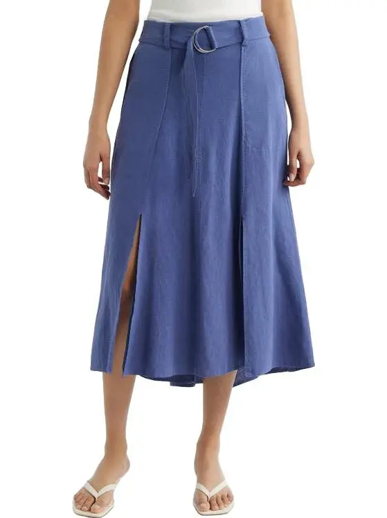 CITY BLUES Belted Double Slit Midi Skirt - Smoke