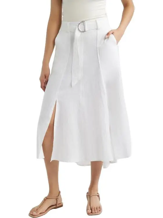 CITY BLUES Belted Double Slit Midi Skirt - White
