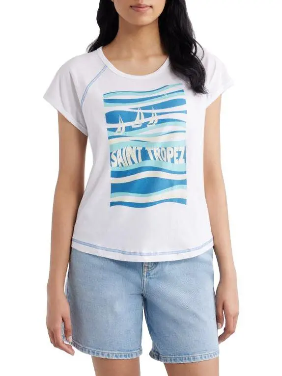 CITY BLUES Raglan Sleeve Graphic T-shirt - White