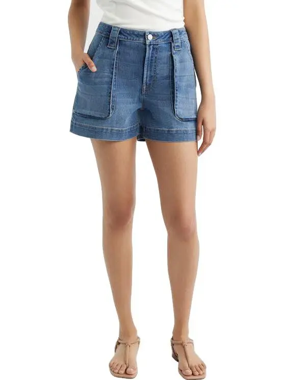CITY BLUES High-rise Utility Denim Shorts - Medium Indigo