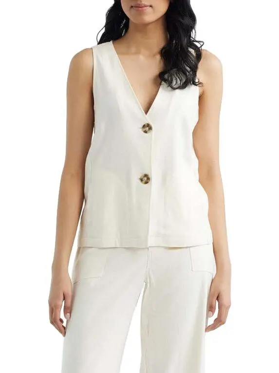 CITY BLUES Relaxed Fit V-neck Vest - Parchment