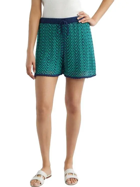 CITY BLUES Open Stitch Drawstring Shorts - Kelly