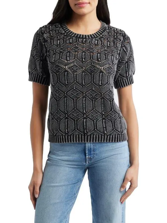 CITY BLUES Short Sleeve Distressed Sweater - Black