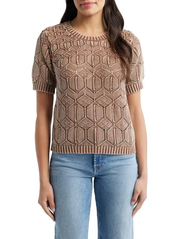 CITY BLUES Short Sleeve Distressed Sweater - Burlap