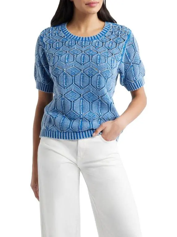 CITY BLUES Short Sleeve Distressed Sweater - Cobalt