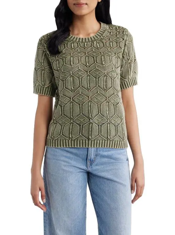CITY BLUES Short Sleeve Distressed Sweater - Pine