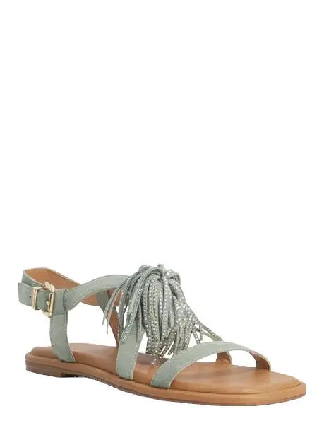 Dune London Lysia Suede Embellished Fringe Ankle Strap Sandals - Sage Suede