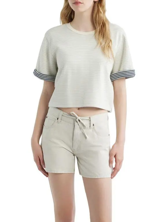 FRAME Striped Cotton Blend Cropped T-shirt - Cream Multi