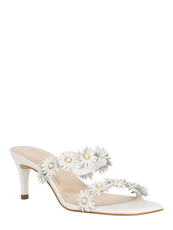 Dune London Maltas Kitten Heel Slide Sandal With Daisy Appliqués - White
