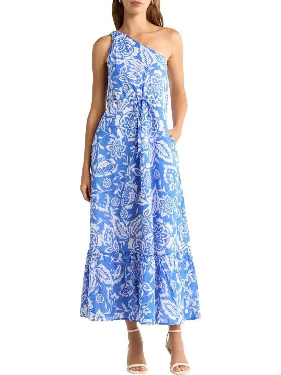 SUGARLIPS One-shoulder Floral Print Maxi Dress - Bluewht