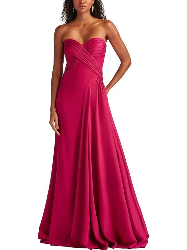 Tadashi Shoji Strapless Pleated Crepe Gown - New Fuchsia