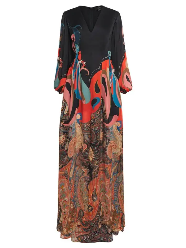 Etro Silk Maxi Dress With Paisley Print - Black