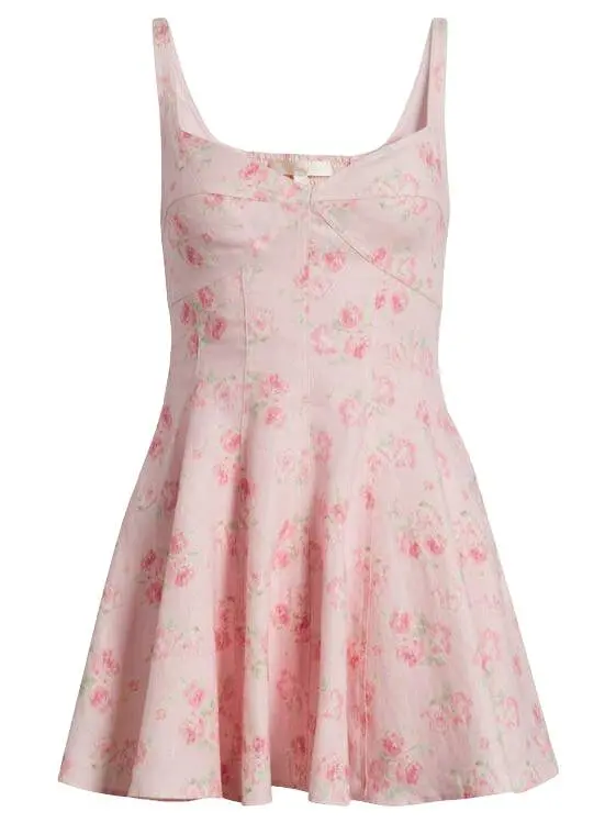 LoveShackFancy Nabi Floral Linen Mini Dress - Seaport Pink