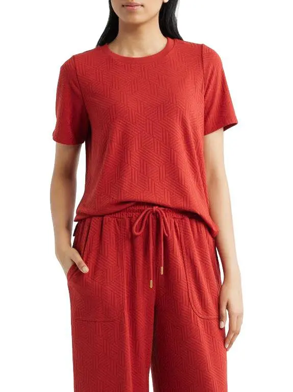 CITY BLUES Geometric Jacquard Crewneck T-shirt - Brick