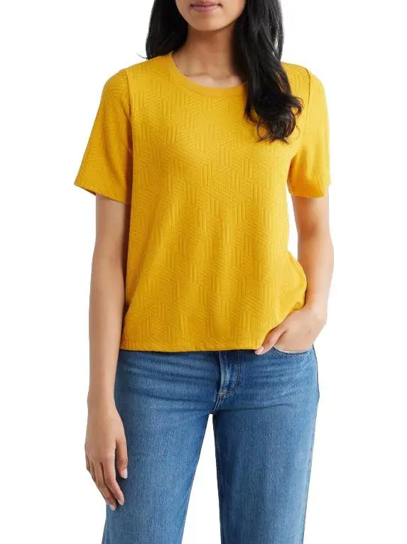 CITY BLUES Geometric Jacquard Crewneck T-shirt - Mustard