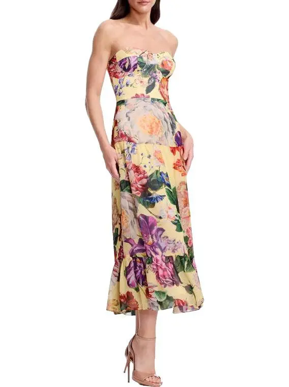 Dress The Population Prescott Strapless Floral Corset Midi Dress - Golden Floral Multi