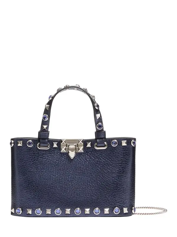 Valentino Garavani Mini Leather Rockstud Tote Bag - Blue