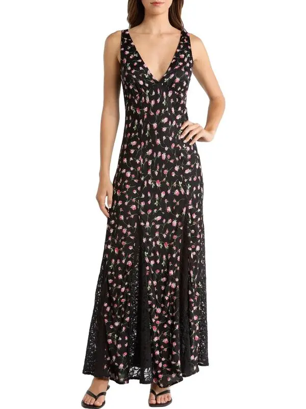 DAMSON MADDER Genevieve Ditsy Floral Plunge Neck Midi Dress - Rose