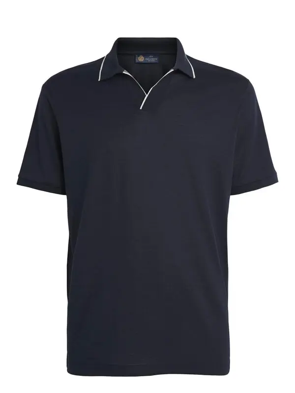 Paul & Shark Silk-cotton Open-collar Polo Shirt - Blue