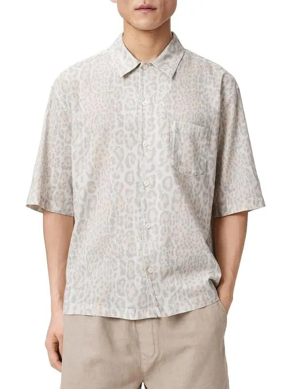 ALLSAINTS Cruz Leopard Print Linen & Cotton Button-up Shirt - Candy Yellow