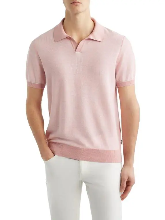 BOSS H-narciso Stripe Johnny Collar Polo - Light/pastel Pink