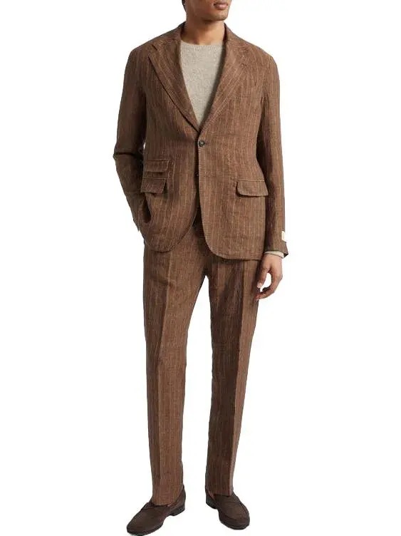 Massimo Alba Sloop Pinstripe Linen Suit - Brown