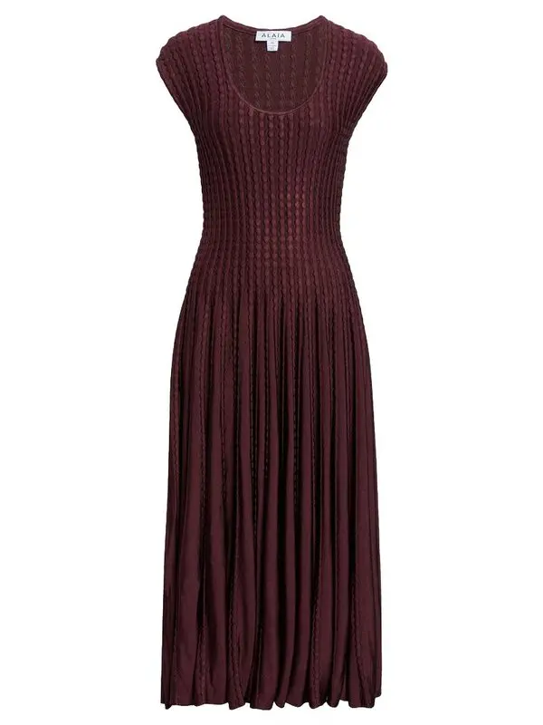Alaïa Flared Bead Stitch Midi Sweater Dress - Bordeaux