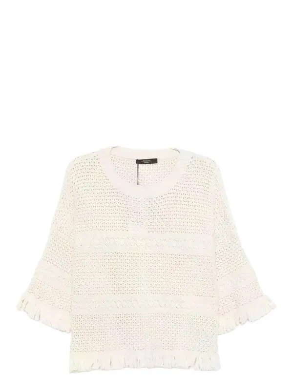 Max Mara Palato Fringe-trimmed Crochet-knit Sweater - Neutrals