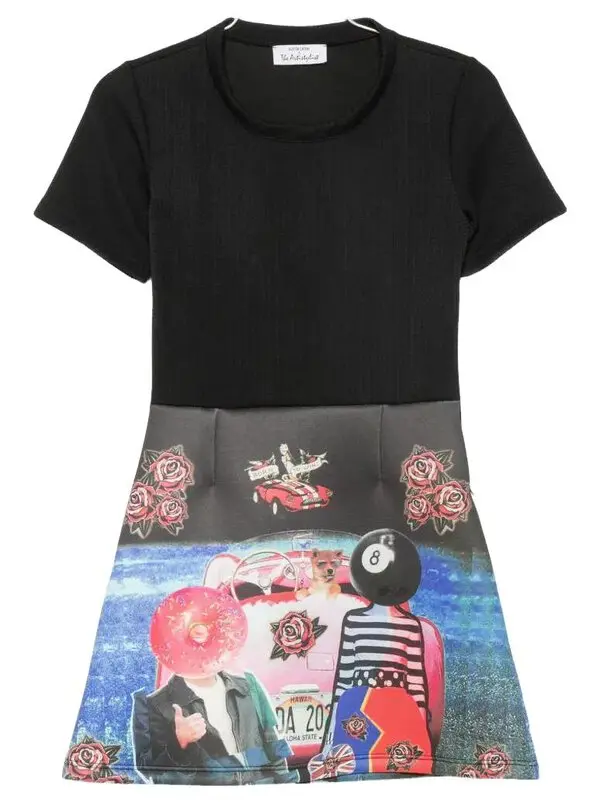 The Artistylist Graphic Print Short Sleeve Dress - Black