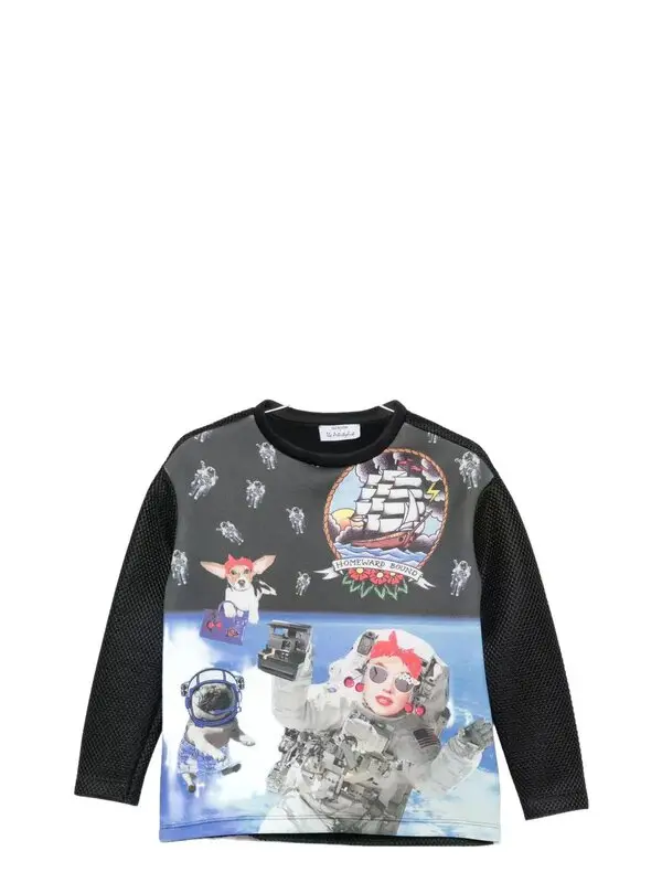 The Artistylist Graphic Print Mesh Sleeve Sweatshirt - Black