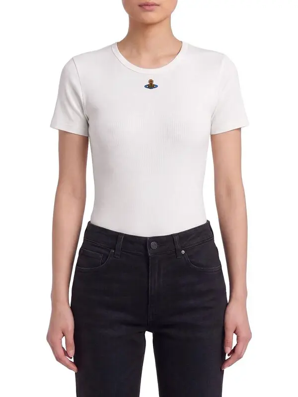 VIVIENNE WESTWOOD Ribbed Bodysuit With Orb Logo - White