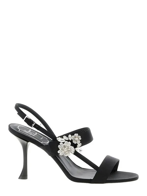 ROGER VIVIER Efflorescence Satin Slingback Sandals With Jewel Buckle - Black