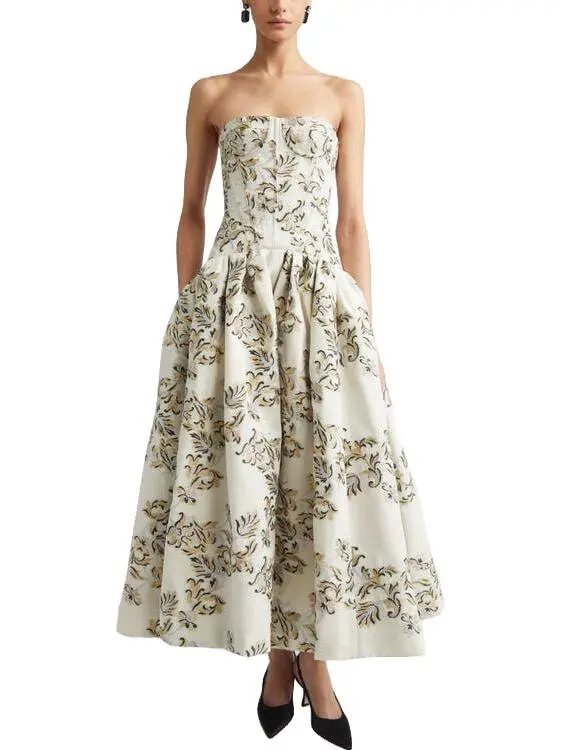 Carolina Herrera Strapless Gown - Ivory Multi