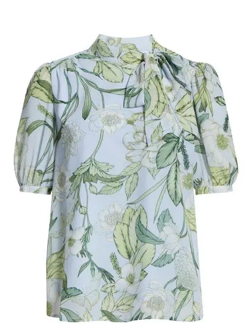 SUGARLIPS Serenade Bloom Rayna Bow Puff Sleeve Top - White Greens