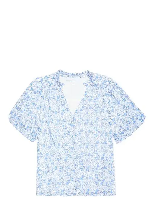 SUGARLIPS Maisie Floral Print Puff Sleeve Top - White-blue-combo