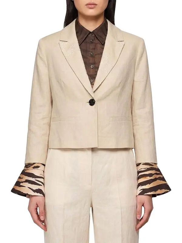 Pinko Textured Blazer With Notched Lapel - Sand