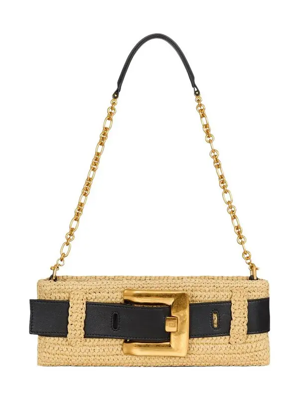 Balmain Anthem Clutch Bag In Smooth Leather And Crochet - Beige