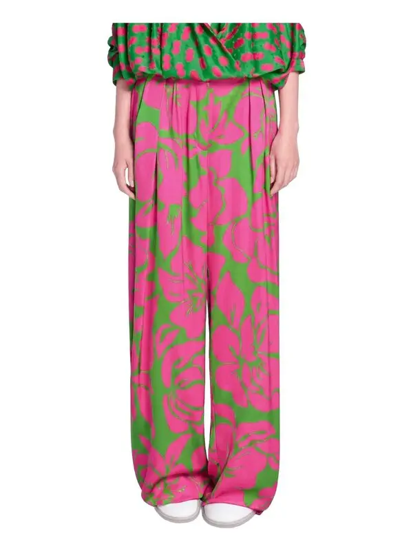 Dries Van Noten Floral Print Wide Leg Trousers - Green