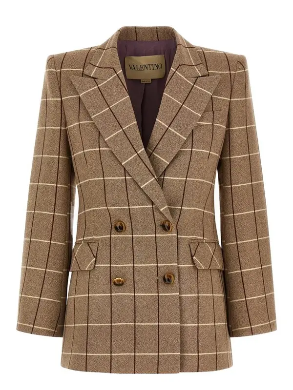 Valentino Garavani Plaid Double Breasted Jacket - Beige