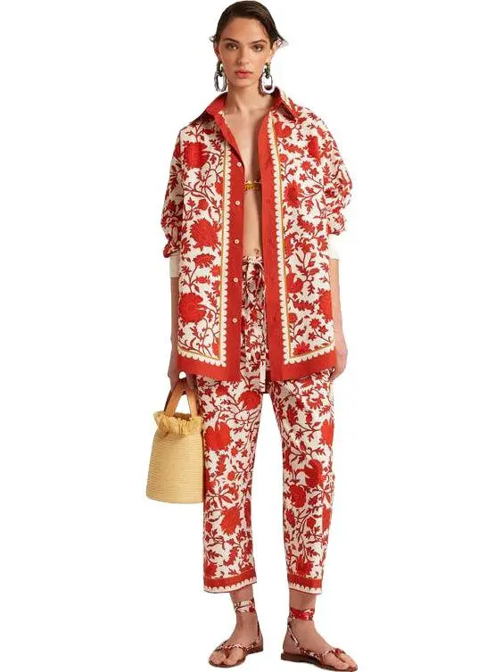 La DoubleJ X Orlebar Brown Dragonflower Print Drawstring Cropped Pants - Dragonflower Mini Red