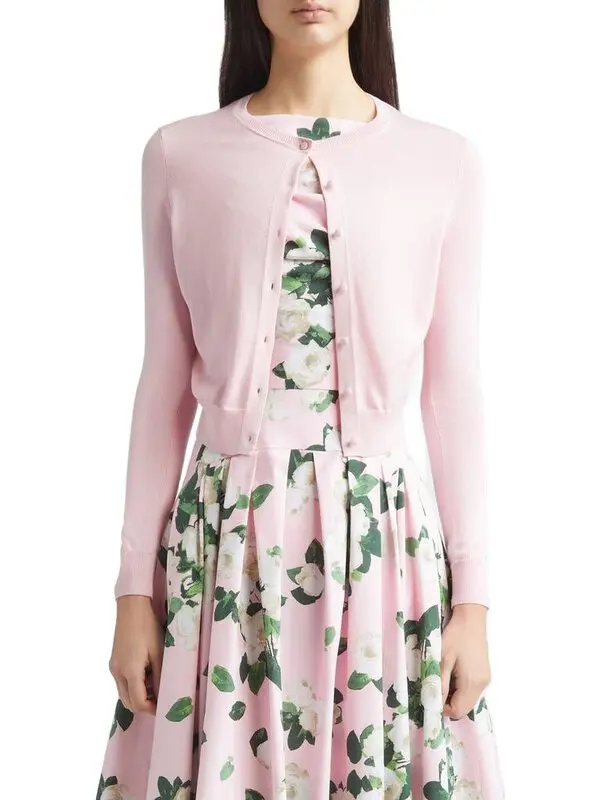 Carolina Herrera Silk & Cotton Crop Cardigan - Rosewater