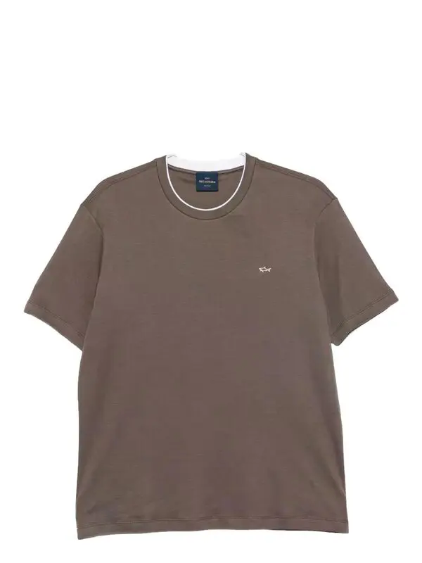 Paul & Shark Logo-embroidered Contrast-trim T-shirt - Brown