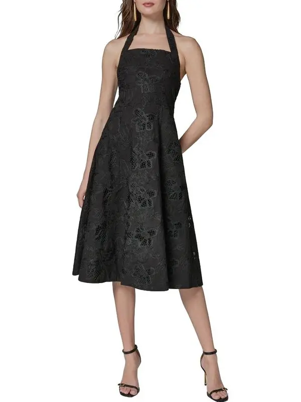 Donna Karan New York Embroidered Halter Cocktail Dress - Black/black