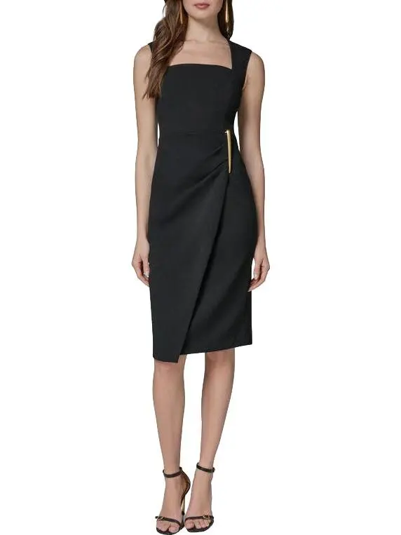 Donna Karan New York Sleeveless Wrap Front Sheath Dress - Black